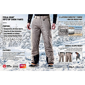 TSLA Men's Winter Snow Pants, Waterproof Insulated Ski Pants, Ripstop Windproof Snowboard Bottoms, Snow Cargo Black, Large
