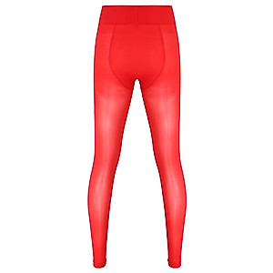 Jugaoge Men's Oily Glossy See Through Long Pants Slim Stretchy Leggings Tights Sissy Crossdresser Red One Size