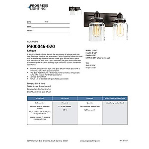 Calhoun Collection 2-Light Clear Glass Farmhouse Bath Vanity Light Antique Bronze