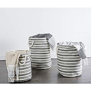 DII Woven Paper Storage Bin, Urban Stripe, Urban Gray, Large Round