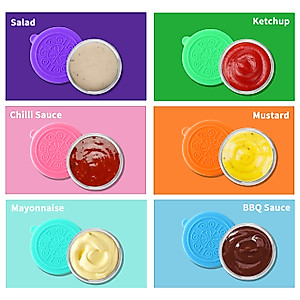 MONGSEW 6PCS Salad Dressing Container To Go, Small Condiment Containers with Leakproof Silicone Lids, Stainless Steel Condiment Containers for Lunch Bento Box, Work, School, Picnics (1.7oz each