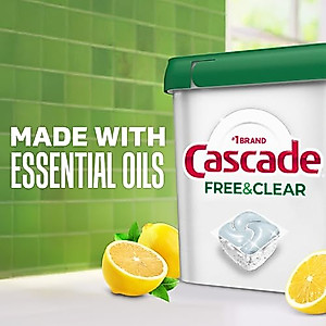 Cascade Free & Clear Dishwasher Pods, Dishwasher Detergent, Dish Detergent Soap, Lemon Essence, 47 Count