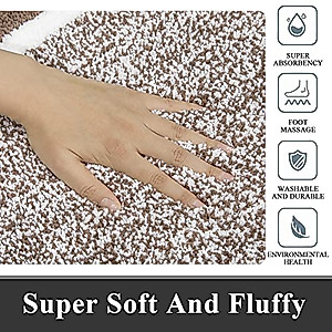 Pauwer Bathroom Rugs Sets 3 Piece Bathroom Shower Rugs with U-Shaped Contour Toilet Mat Absorbent Microfiber Plush Bath Mats Non Slip Bath Rugs Machine Washable Shaggy Bathroom Floor Mats, Coffee