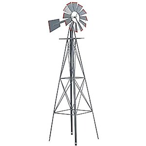 Crownland 8FT Ornamental Windmill Backyard Garden Decoration Weather Vane, Heavy Duty Metal Wind Mill Weather Resistant 4 Legs Design (Grey)