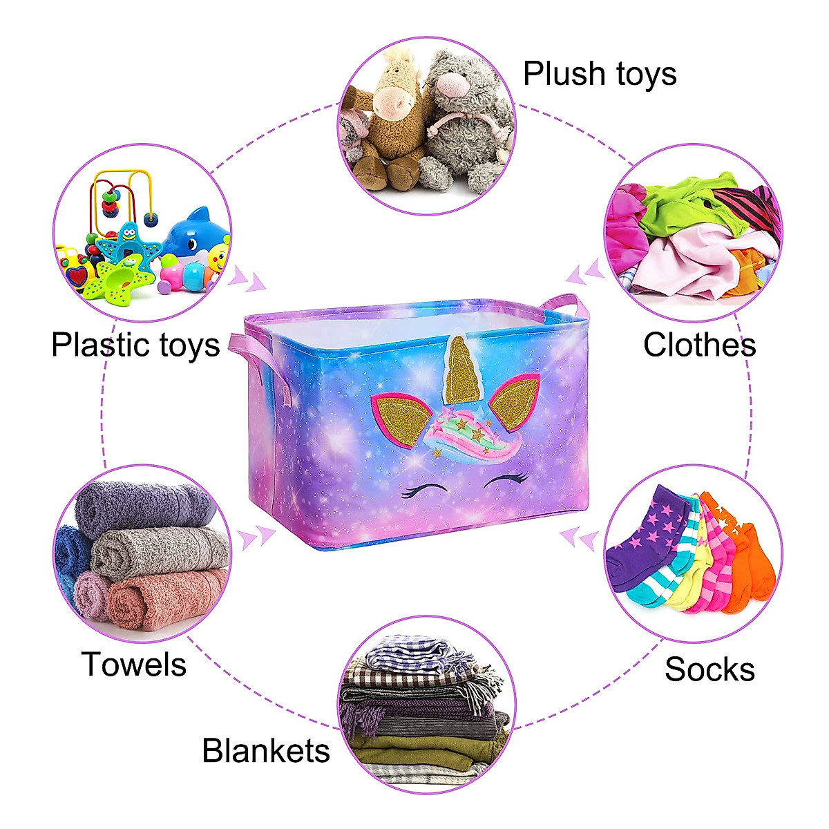 FIOBEE Unicorn Storage Bin Rectangular Laundry Hamper Canvas Storage Basket Waterproof Organizer Bin with Handles for Nursery Clothes Kid's Toys Storage