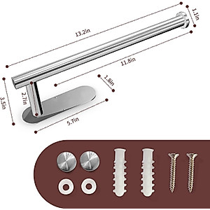Paper Towel Holder, Drilling Under Cabinet Kitchen, 13.2 inch Stainless Steel Paper Towel Roll Rack, Towel Roll Hanger for Bathroom (Silver)