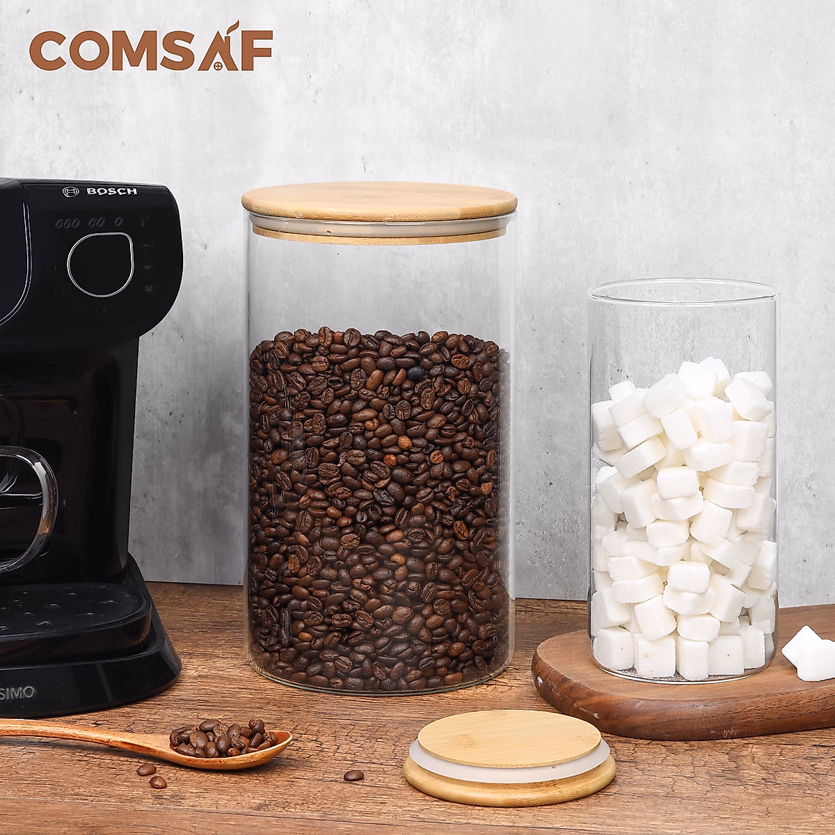 ComSaf Glass Jar with Airtight Lid (140 oz/4 liter/1.1 Gallon), Large Food Storage Container with Bamboo Lid, Glass Jars with Lids for Food