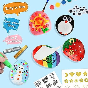 Simetufy 12 Rocks Painting Kit, Glow in The Dark Rocks to Paint, Arts and Crafts for Kids, Smooth Flat Rocks with Art Supplies, Creative Outdoors Activity Kit for Boys Girls, Ages 4-6, 6-8, 8-12+