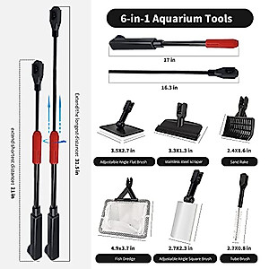 SVECKE Fish Tank Cleaning Tools, 6-in-1 Aquarium Cleaning Tools, Adjustable Fish Tank Cleaning Kit with Long Telescopic Handle, Multi-Function Aquarium Cleaning Kit for Saltwater Freshwater