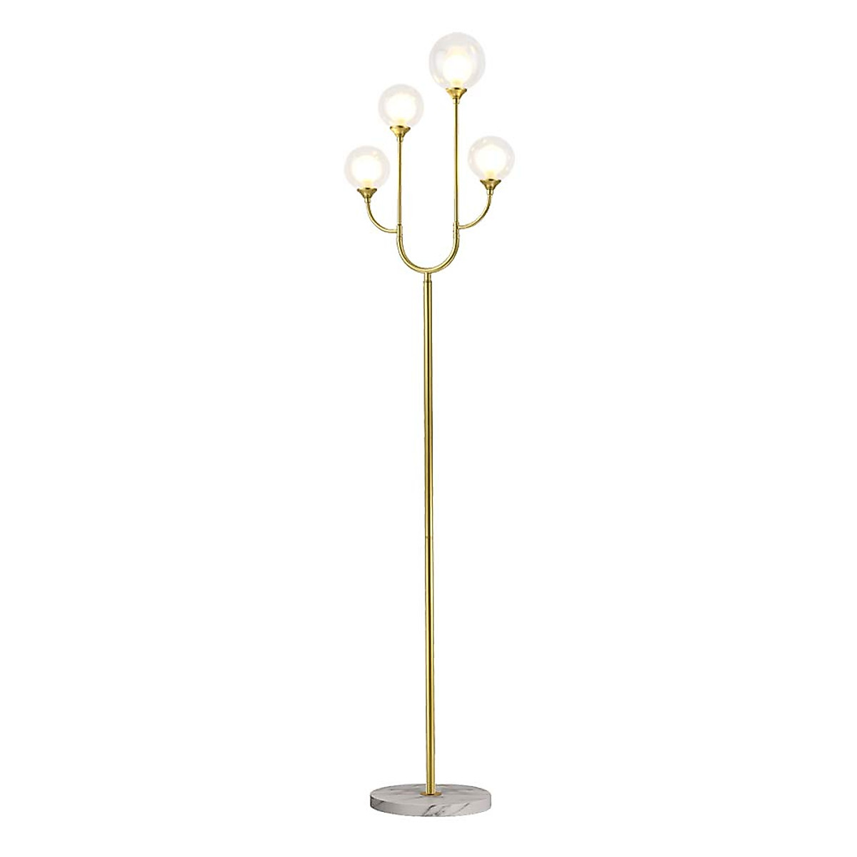 Hsyile Lighting KU300227 Brushed Brass Finish Modern Floor Lamp 4-Light with White Transparent Globes and Round Base - for Living Room,Bedroom,Living Room and Office