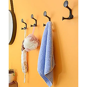 Wall Hook Metal Heavy Duty Kids Backpack Hooks Black Double Prong Hooks Indoor Coat Hook for Hanging Bathroom Towels Keys Cap Wall Mount Modern Decor Horn Hook 3 Pack with Screws, Black