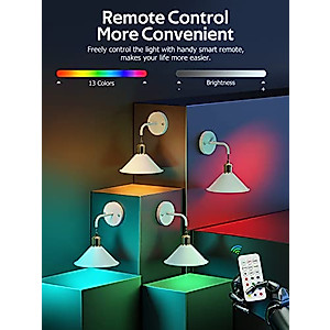 Battery Operated Wall Sconce, Wireless Wall Lights Set of 2, 13 RGB Colors Dimmable Battery Powered Wall Lamp with Remote, Memory Function, Timer for Bedroom, Living Room