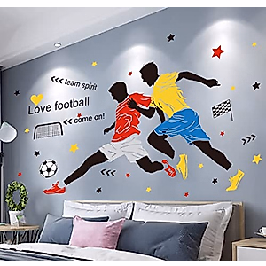 KeLay Fs 3D Soccer Football Player Wall Decals Stickers, Football Soccer Wall Stickers Decors for Boys Room Bedroom Decor (3D Soccer Players)