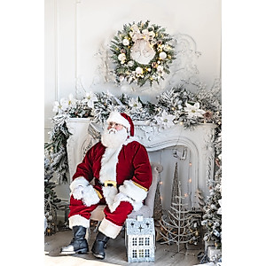 Prelit Christmas Wreath with White Bow and Ball Ornaments, TOKCARE 20 Inch Christmas Wreath with Lights for Front Door Battery Operated Timer 40 LED Lights, Holiday Decoration for Fireplace Xmas Decor