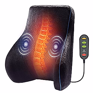 COMFIER Lumbar Support Pillow, Back Support Pillow,Back Massager for Back Pain,3 Massage Modes & 2 Heat Levels Memory Foam,Adjustable Straps Cushion for Car,Office Chair, Recliner