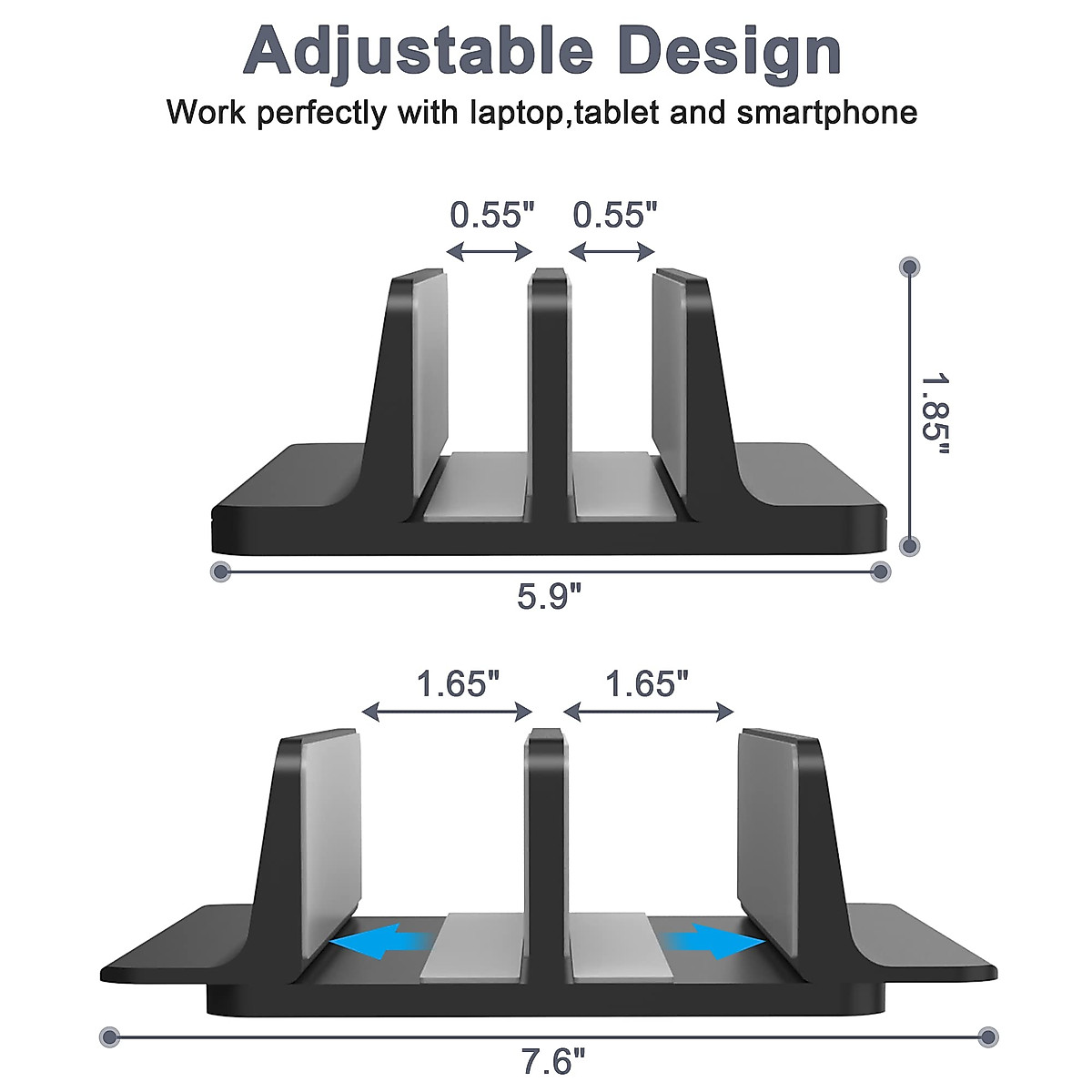 S SKSTYLE Vertical Laptop Stand Holder, Desktop Aluminum MacBook Stand with Adjustable Dock Size(2 Slots), Fits All MacBook, Surface, Chromebook and Gaming Laptops (Up to 17.3 inches), Black