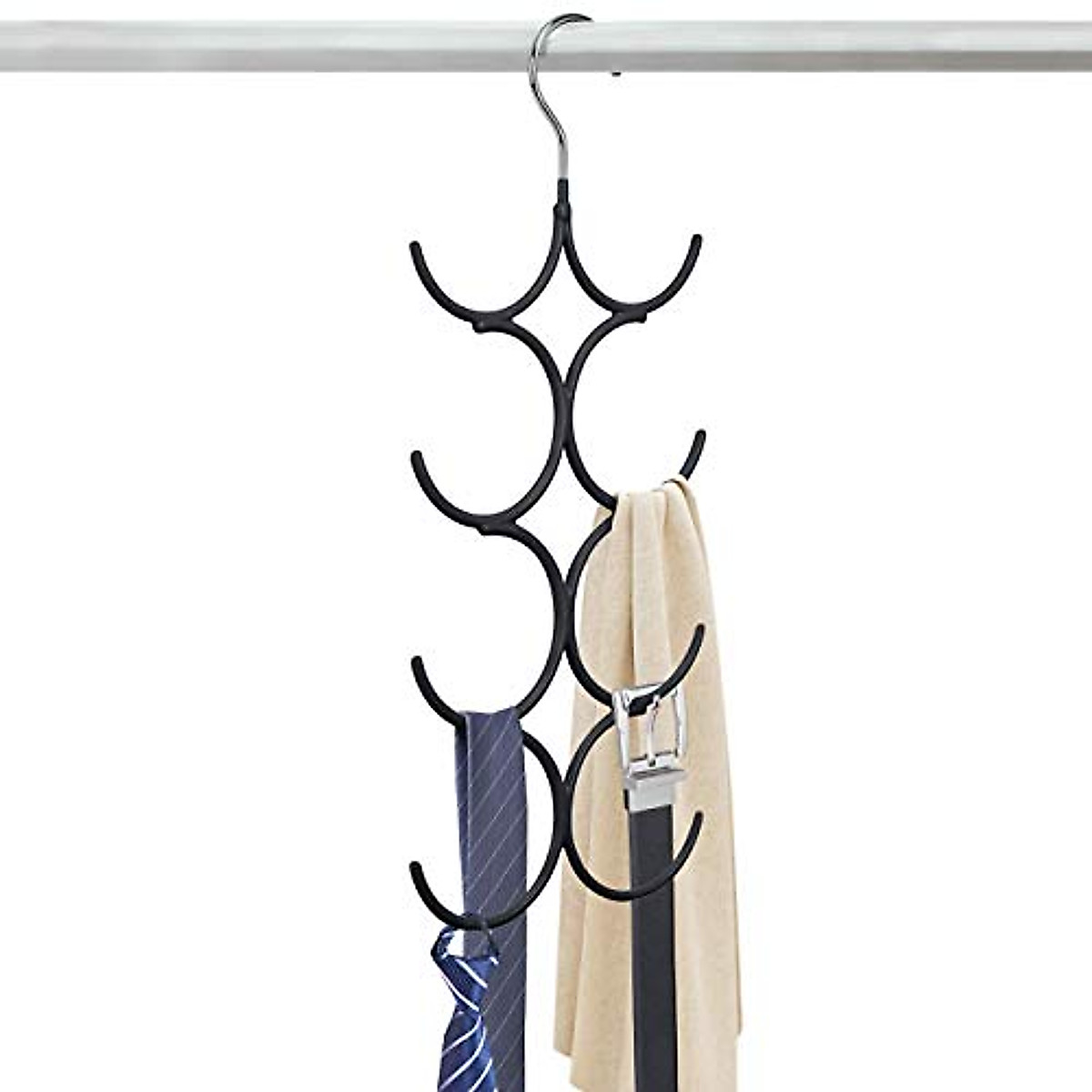 Yizhi Scarf Hanger Organizer Holder, No Snag Belt Rack Tie Hanger Sturdy 8 Hook Space Saving Closet Accessory Organizer for Scarves, Ties, Belts, Shawls, Pashminas and Jewelry (1, Black)