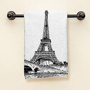 HGOD DESIGNS Eiffel Tower Hand Towels,Vintage French Paris Eiffel Tower Cityscape Art Design 100% Cotton Soft Bath Hand Towels for Bathroom Kitchen Hotel Spa Hand Towels 15"X30"