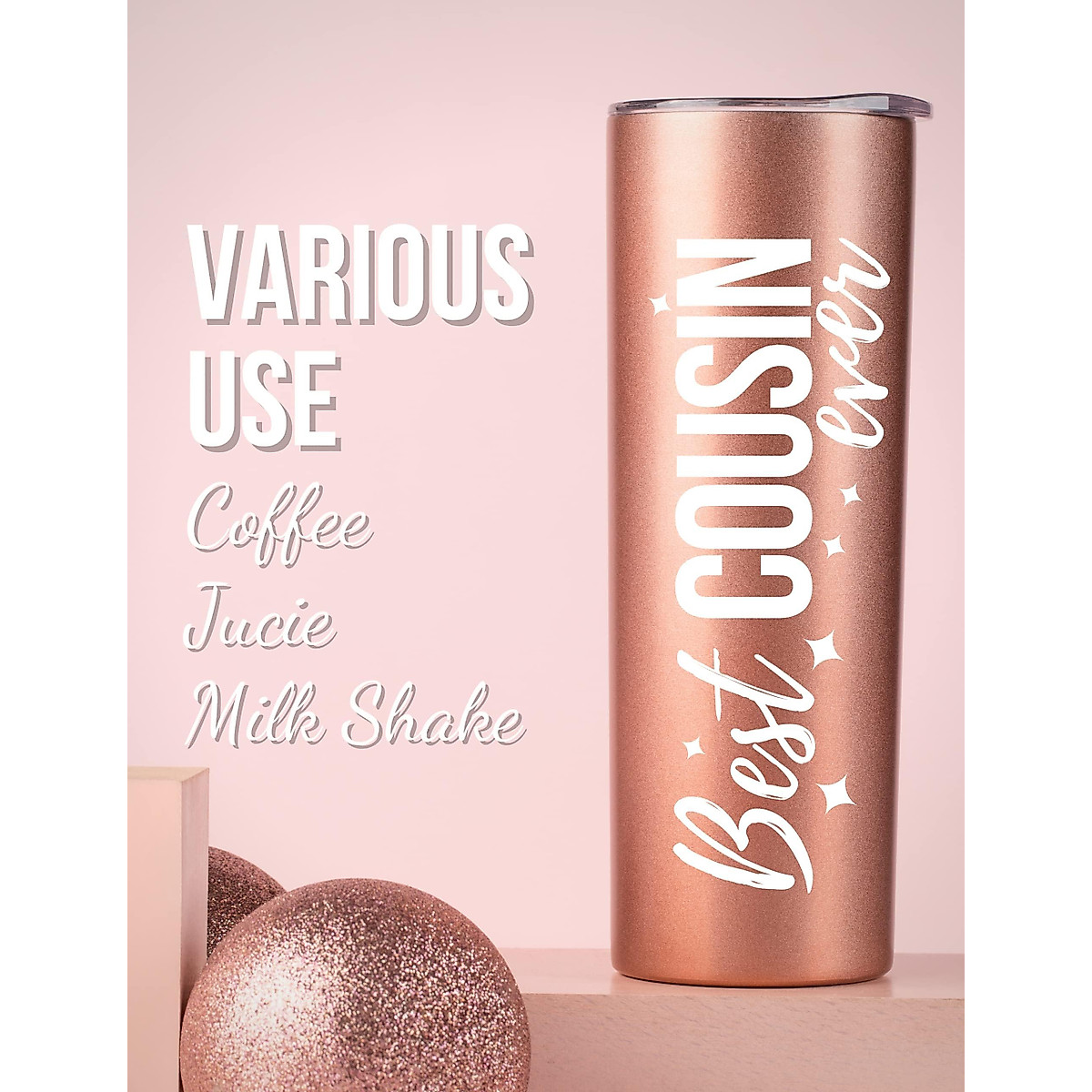 Onebttl Cousin Gifts - 20oz Insulated Stainless Steel Tumbler with Lid- Best Cousin Ever- Gifts for Cousin - for Birthday, Christmas