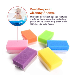 Special Supplies (12 Pack) Baby Bath Sponges Soft Foam Scrubber with Cradle Cap Bristle Brush - Body, Hair, and Scalp Cleaning - Gentle on Infant, Toddler Sensitive Skin - Great Sensory Feel