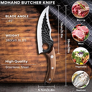 MDHAND Chef Knife - Hand Forged Butcher Knife with Sheath, Japanese Knives, Stainless Steel Viking Knife, Meat Cutting Knife for Kitchen, Camping, BBQ, Hunting, Holiday Gifts for Men