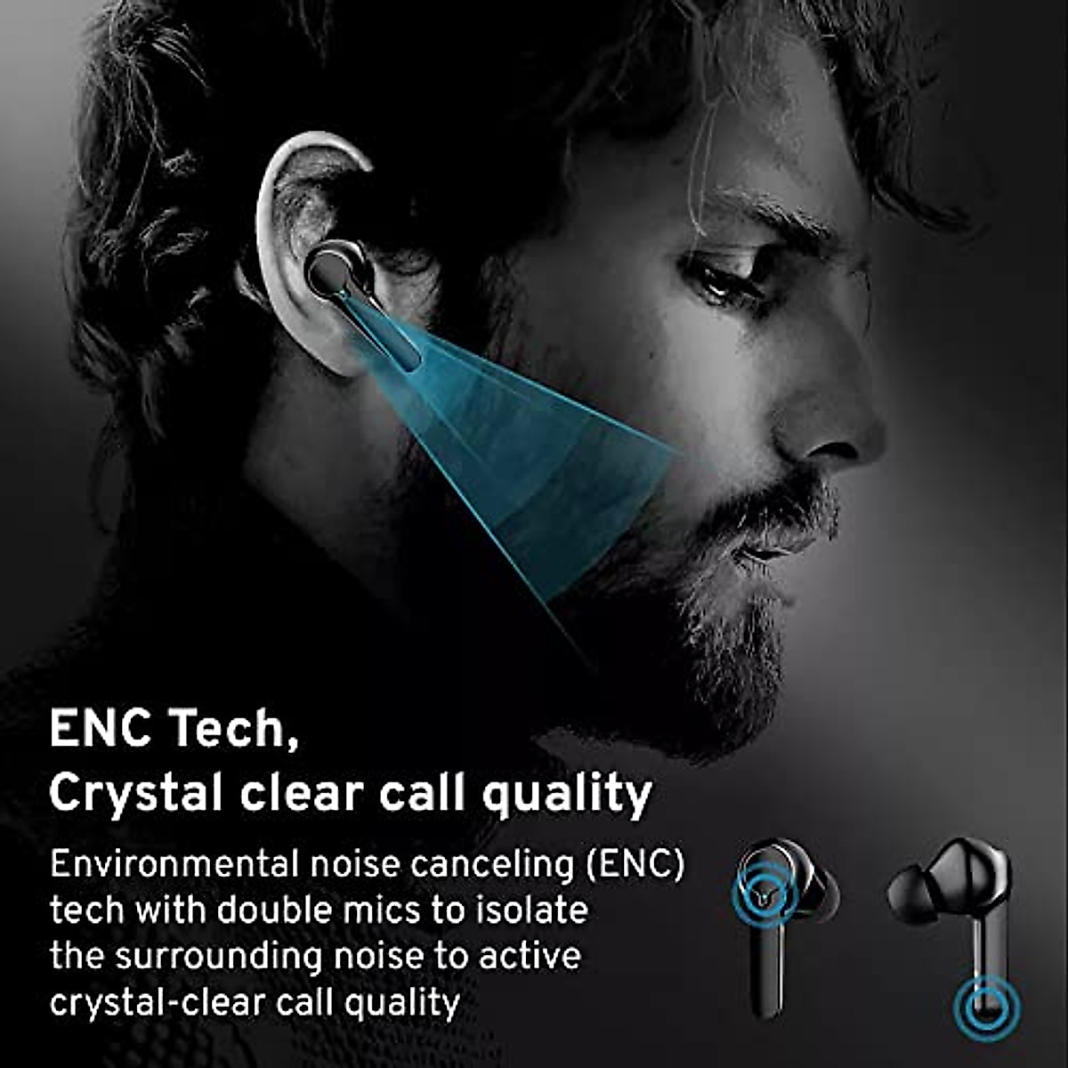 StitchGreen H3 Wireless Earbuds Bluetooth 5.1 ENC Active Noise Cancelling Earphones IPX-5 Waterproof Stereo Headphones in-Ear Built-in Mic Headset with Wireless Charging Case Deep Bass & Hall Switch