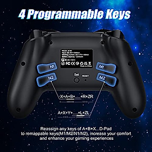 Hollabudz Switch Controller for Nintendo Switch Lite/Switch OLED, Wireless Switch Pro Controller with RGB Light Up, 4 Programmable Keys, Turbo, Vibration, Wake Up Func Switch Remote Assault Dark