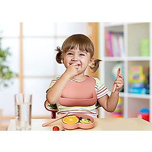 Socub Silicone Baby Bibs, Comfortable Waterproof Silicone Bibs for Baby Girl, BPA Free, with Food Catcher Pocket, Muted, Cream