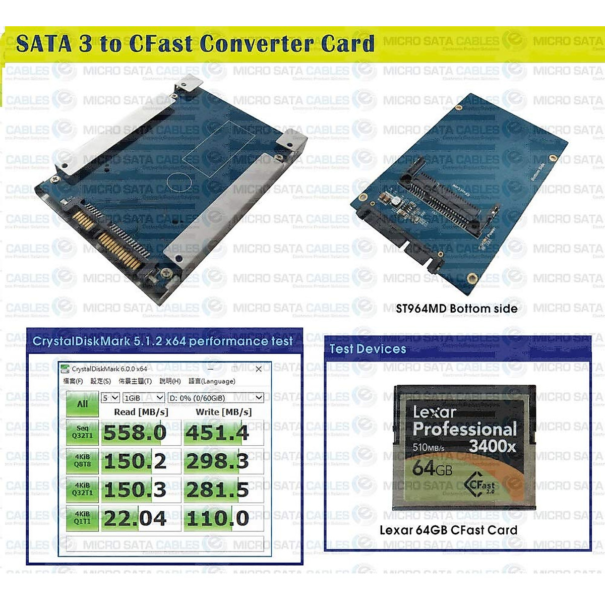 Micro SATA Cables - CFAST to SATA Adapter with 2.5 Inch SSD Housing