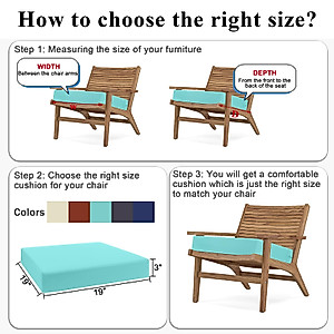 Topotdor Patio Chair Cushions Set of 2,Waterproof Outdoor Chair Cushions with Fade Resistant Removable Cover with Adjustable Straps for Patio Furniture Garden Sofa Couch,19"x19"x3" Teal