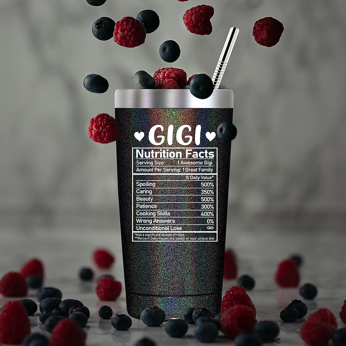 SpenMeta Gigi Gifts for Grandma - Gigi Mothers Day Gift, Gigi Nutrition Facts Tumbler - Mothers Day Gift for Grandma, Birthday, Christmas Gift for Gigi - 20oz Gigi Tumbler Cup