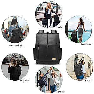 LXY Leather Backpack Vintage College School Backpack, Brown Faux Leather Backpack Purse, 15.6 Inches Laptop Bookbag with USB Charging Port