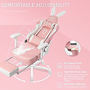 JOYFLY Pink Gaming Chair, Gamer Chair with Footrest for Girls Ergonomic Racing Style Computer PC Office Chair with Bunny Ears for Adults Teens, Headrest and Lumbar Support, 350lbs, Gift, Pink