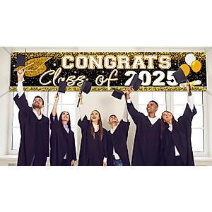 Large Congrats Grad Banner Gold Class of 2023 Banner Backdrop Graduation 2023 Yard Sign for Graduation Party Supplies Graduation Decorations 2023 (Gold)