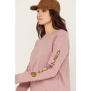 Carhartt Women's Loose Fit Heavyweight Long Logo Sleeve Graphic T-Shirt, Foxglove Snow Heather, Small