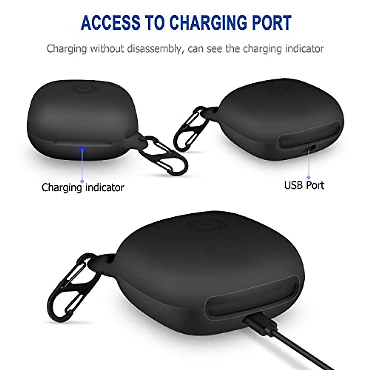 HIETON Silicone Case for Powerbeats Pro, Anti-Break Anti-Lost & Shockproof Easy Carrying Unique Dual Hole Portable Protective Case Cover with Carabiner for 2019 Newest Beats Powerbeats Pro(Black)