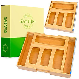 Zaytun Drawer Organizer for Ziplock Bags and Foil | Expandable & Englrarged 6-IN-1 Zip Lock Bag Organizer For Drawer & Foil And Plastic Wrap Dispenser With Cutter for Kitchen Organization and Storage