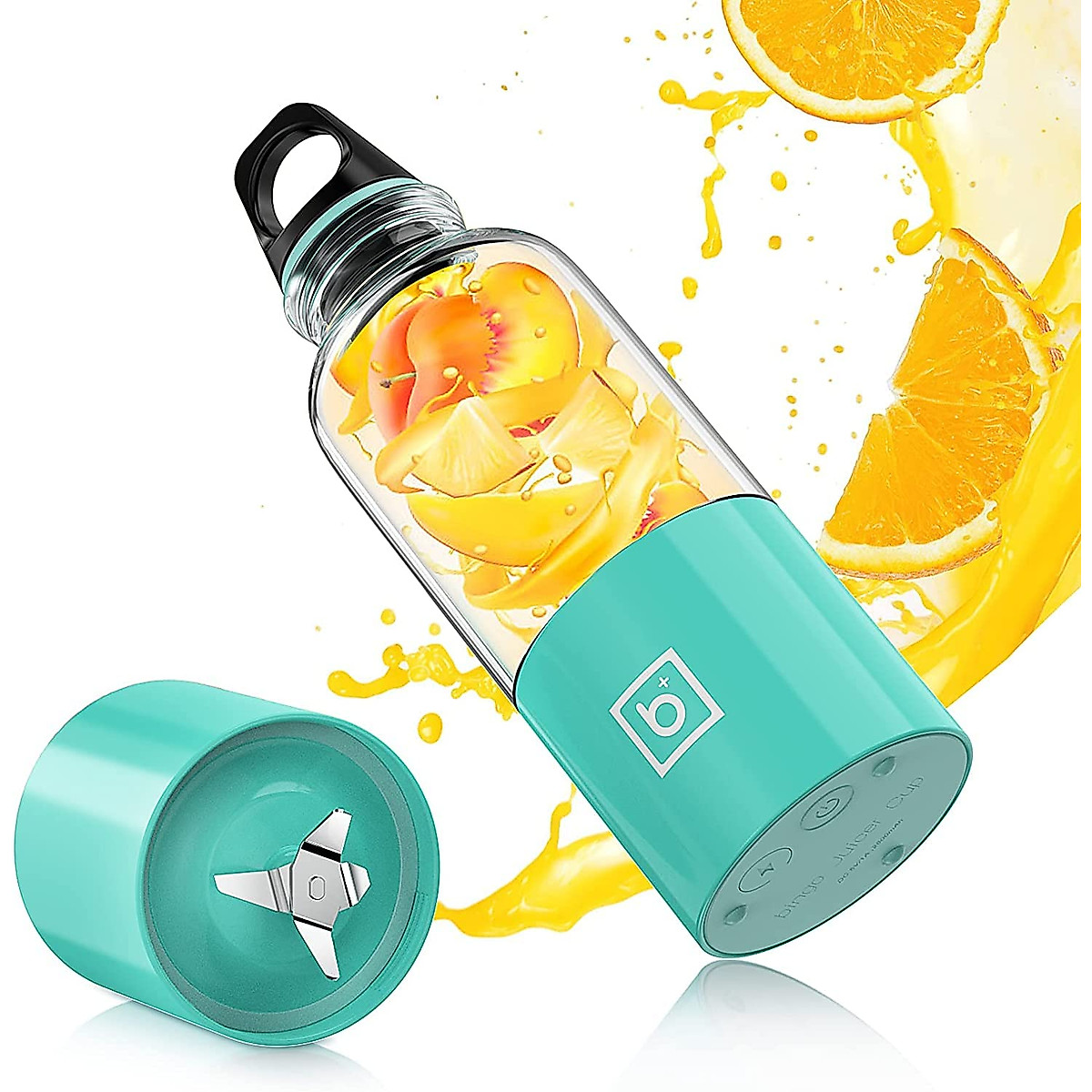 Portable Personal Mini Smoothie Blender: USB rechargeable battery operated bottle blender, Neon blue