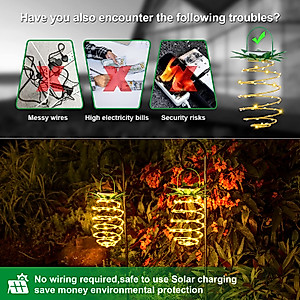 JSOT 2 Pack Solar Lanterns Outdoor Waterproof, 60LEDs Hanging Pineapple Decorative Lights for Backyard, Porch, Patio, Table, Yard, Balcony, Plants, Teepee, Lawn, Pathway, Warm Light.