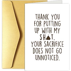 Funny Thank You Card for Him Her, Appreciation Card for Mom Dad Colleague, Anniversary Card for Husband Wife, Thank You for Putting Up With My Shit