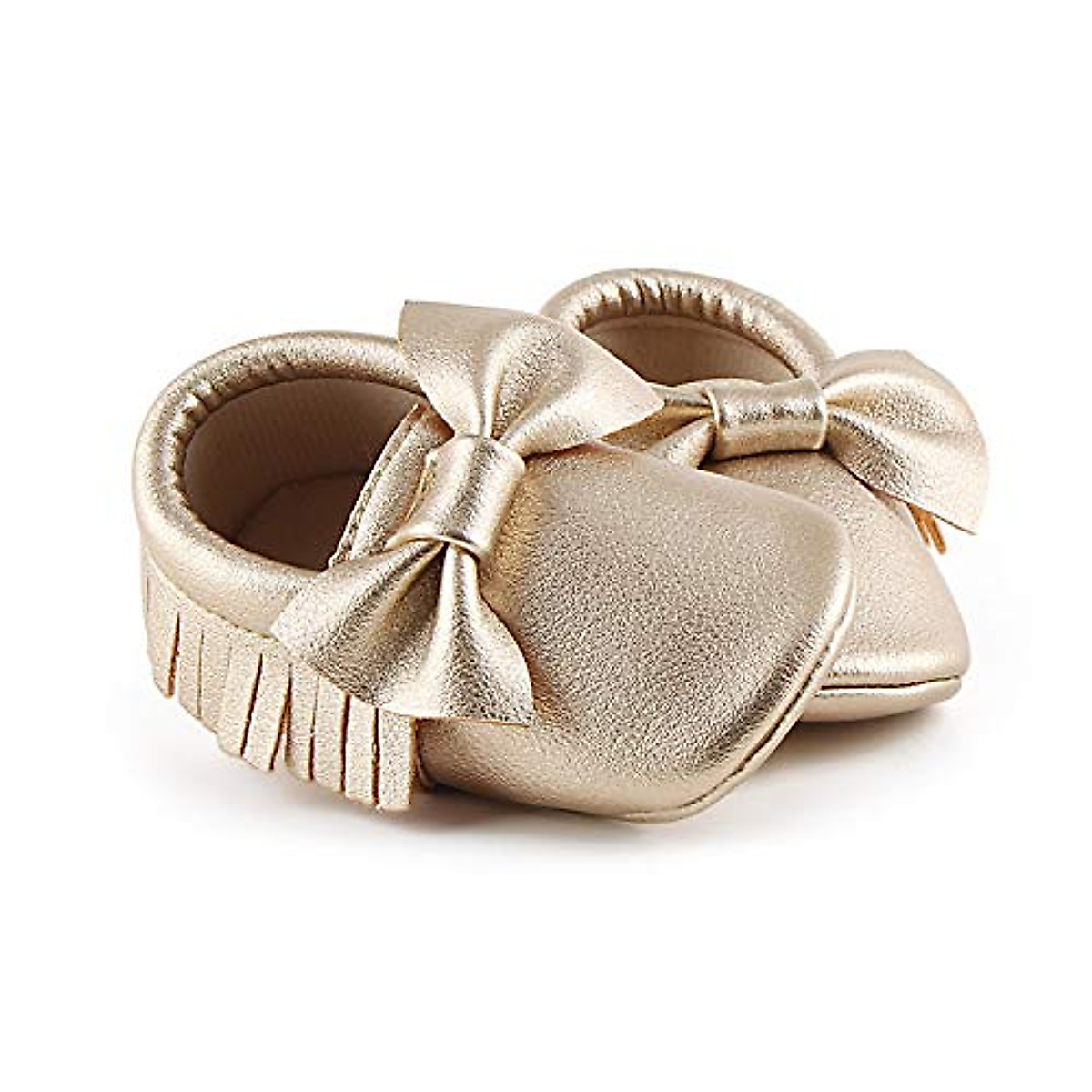 OOSAKU Infant Tolddler Baby Soft Sole PU Leathe Bowknots Shoes (6-12 Months, Gold)