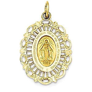 IceCarats 14K Yellow Gold Our Lady of Miraculous Medal Blessed Virgin Mary Necklace Charm Pendant 26.2mm x 15.6mm Only