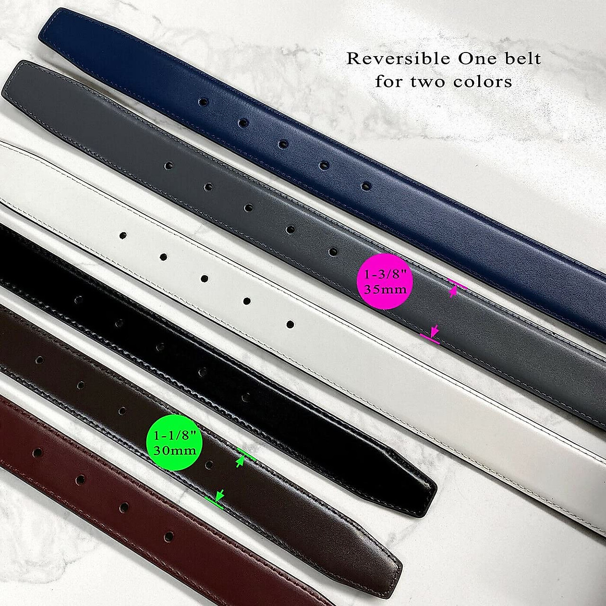 RB30 Reversible Belt Strap Replacement Genuine Leather Dress Belt Strap 1-1/8"(30mm) Wide (Black/Burgundy, 38)