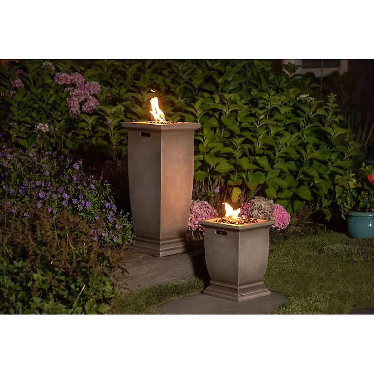 Endless Summer 28 Inch 10,000 BTU LP Gas Outdoor Concrete Style Fire Column Patio Heater with Integrated Ignition and Black Fire Glass, Brown