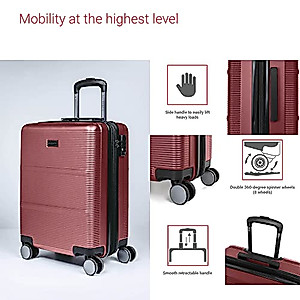 BUGATTI Brussels Collection 3 Piece Hard Shell Luggage Set, Expandable Suitcases with 360-Degree Spinner Wheels, Retractable Handle, 20 Inch Carry On, 24 Inch Mid-size, 28 Inch Large Bags, Deep Red