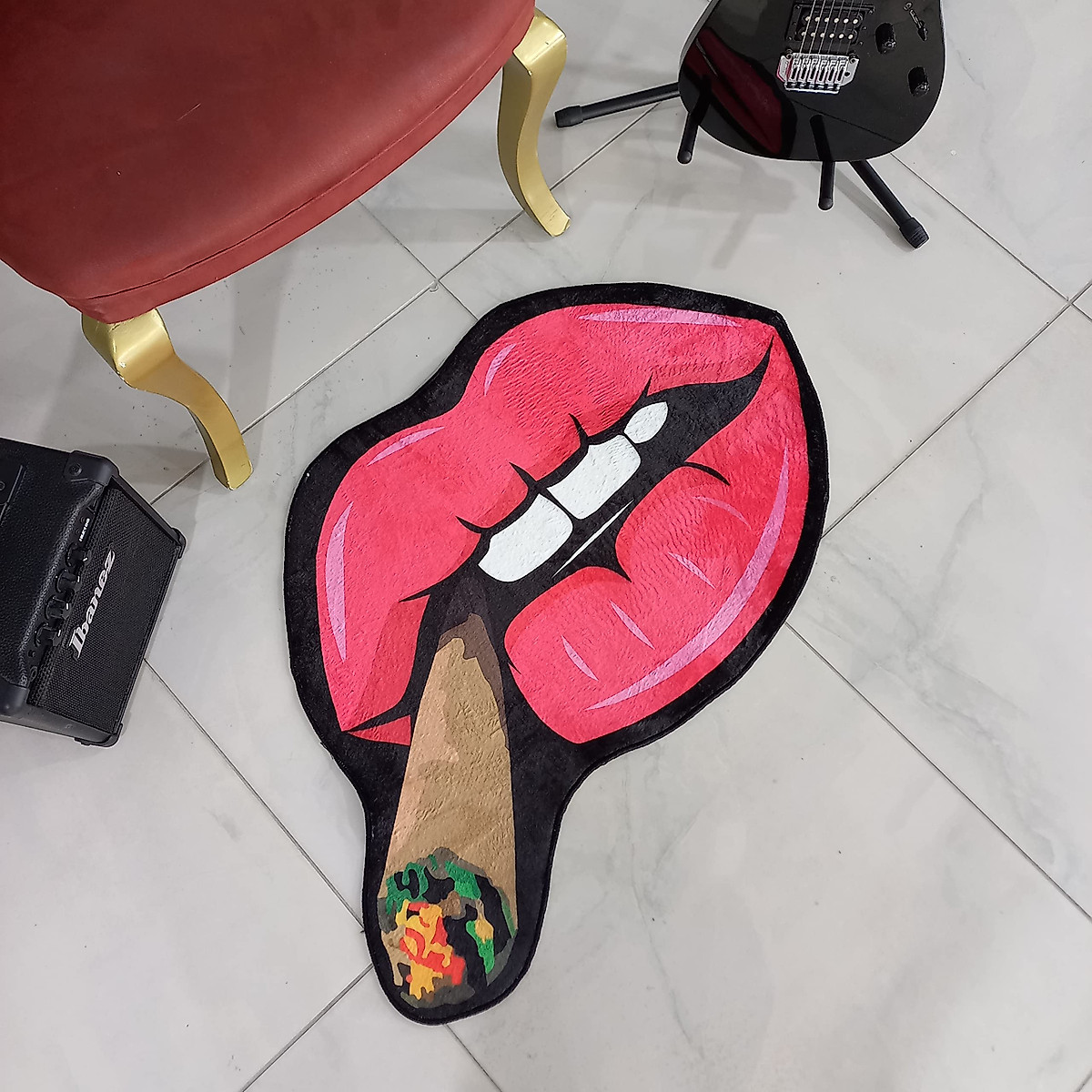 Rugendary Smoking Marijuana Hypebeast Rug Decor Funny Cool Lip Rug Lip Shaped Carpet Weed Rug Black Non Slip Thick and Soft Carpet (2x3 ft.)
