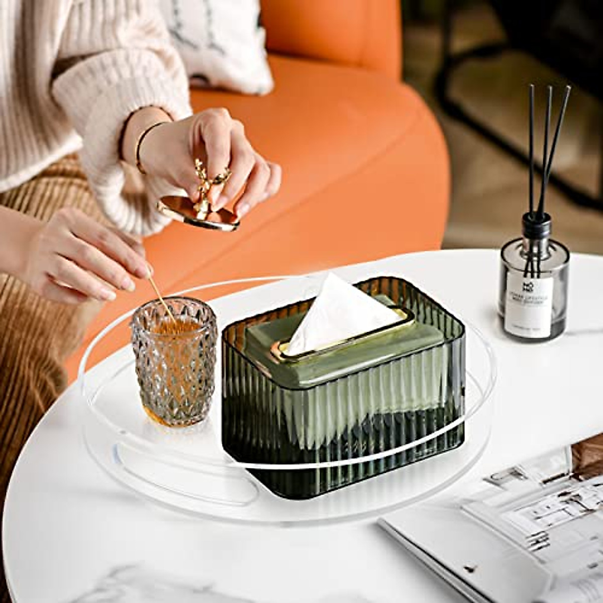 Funtygy Acrylic Tray, Clear Serving Tray with Handles, Decorative Tray Round Tray for Vanity Ottoman Bathroom Kitchen Dining Room Coffee Table Countertop Home Decor