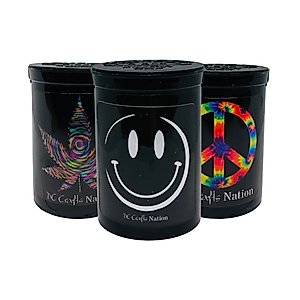 DC Crafts Nation Pop Top 30 Dram Smell Proof Fresh Kettle Herbal Storage Container 3 Count Variety - Swirl Leaf, Happy Face, Peace
