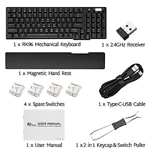 RK ROYAL KLUDGE RK96 90% Triple Mode BT5.0/2.4G/USB-C Hot Swappable Mechanical Keyboard with Magnetic Wrist Rest, 96 Keys Wireless Gaming Keyboard with Software, Blue Backlight