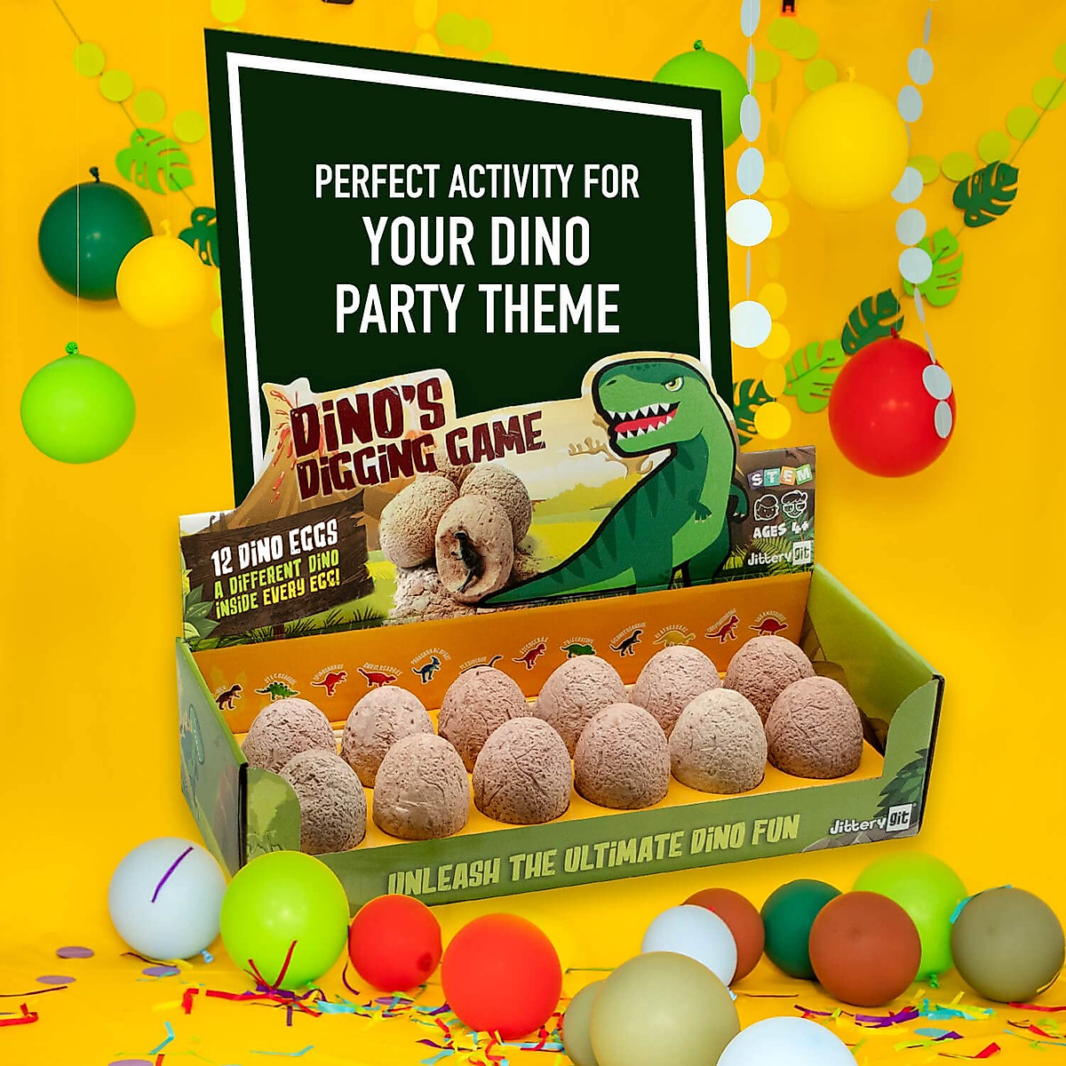 Dino Eggs Dig Kit, Dinosaur Eggs for Kids 3-5, Perfect for Dinosaur Birthday Party Supplies and Dinosaur Party Games - 12 Dino Eggs Excavation Set for Kids by JitteryGit